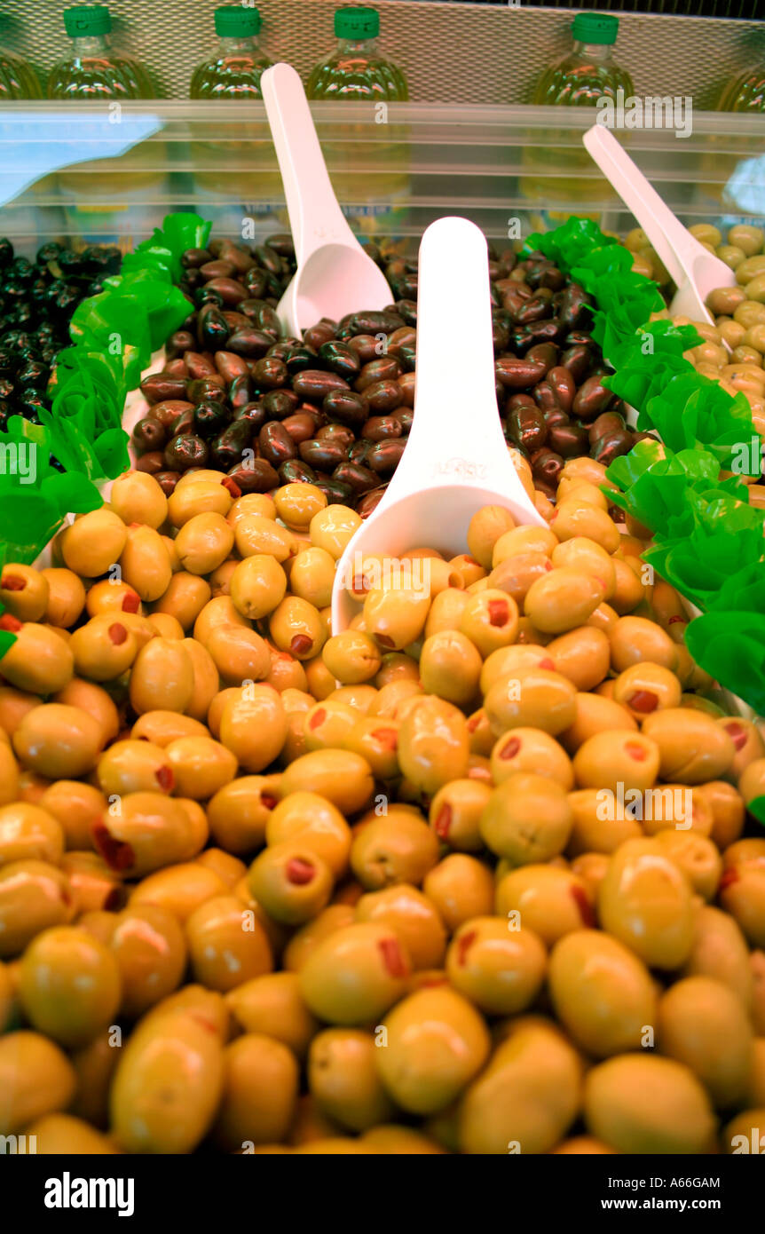 stuffed olives on sale in market Stock Photo - Alamy