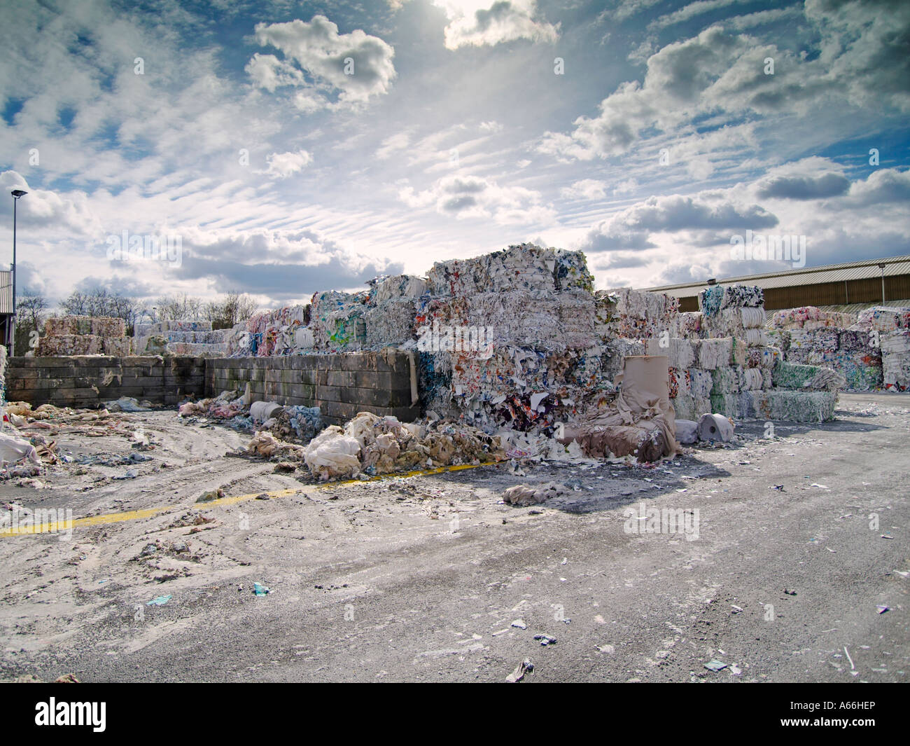 Waste paper storage the raw material for new paper at a paper factory ...