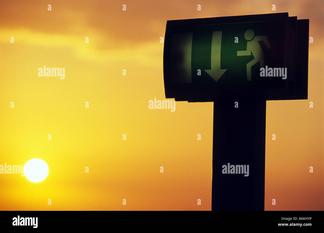 emergency exit sign at the public viewing area, Dusseldorf ...