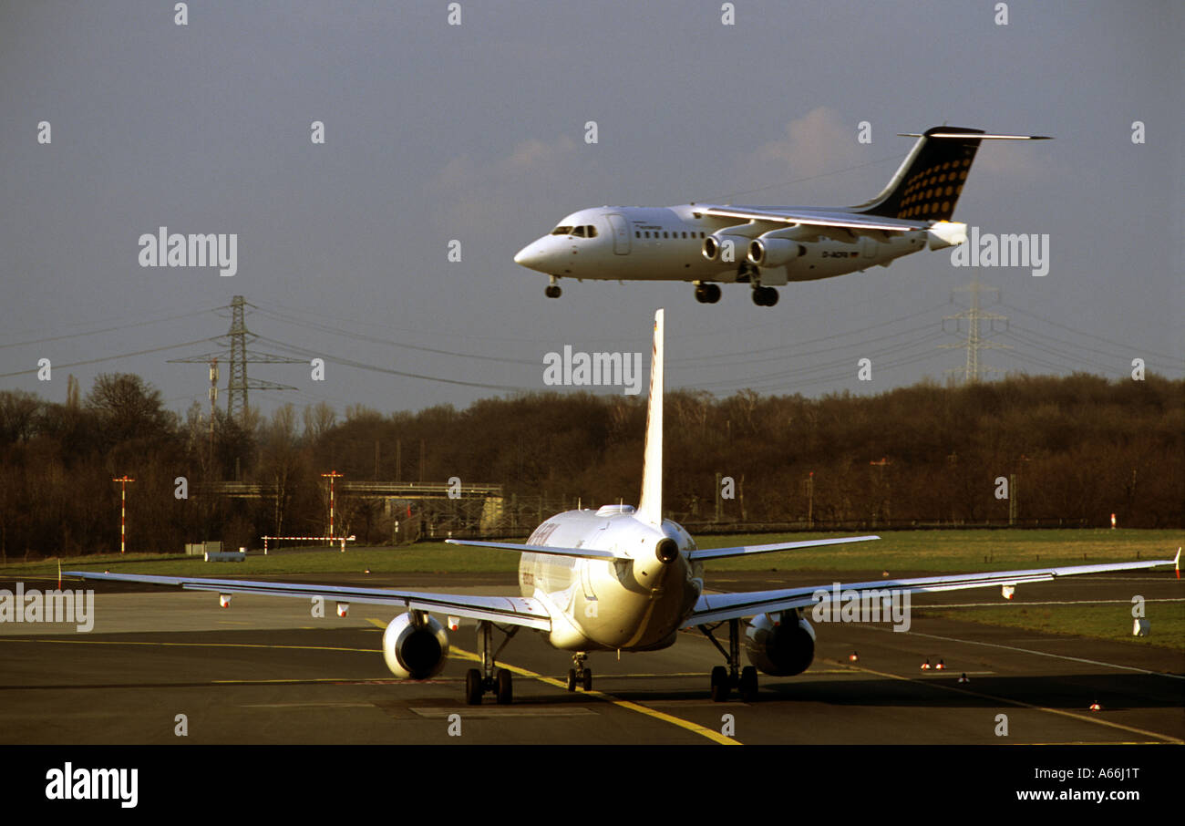 Lufthansa BAE 146 passenger aircraft landing at Dusseldorf ...