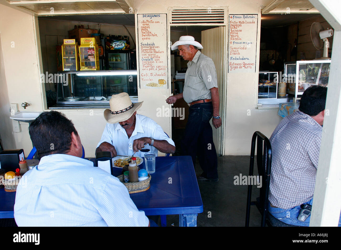 People sitting in a local restaurant Cobano Nicoya peninsula Costa Rica ...