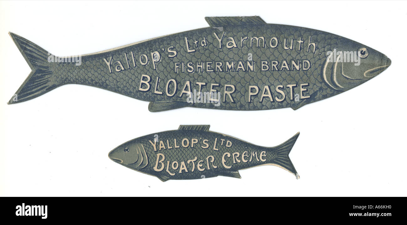 Die cut advertisements for Yallop's Bloater Paste circa 1900 Stock ...