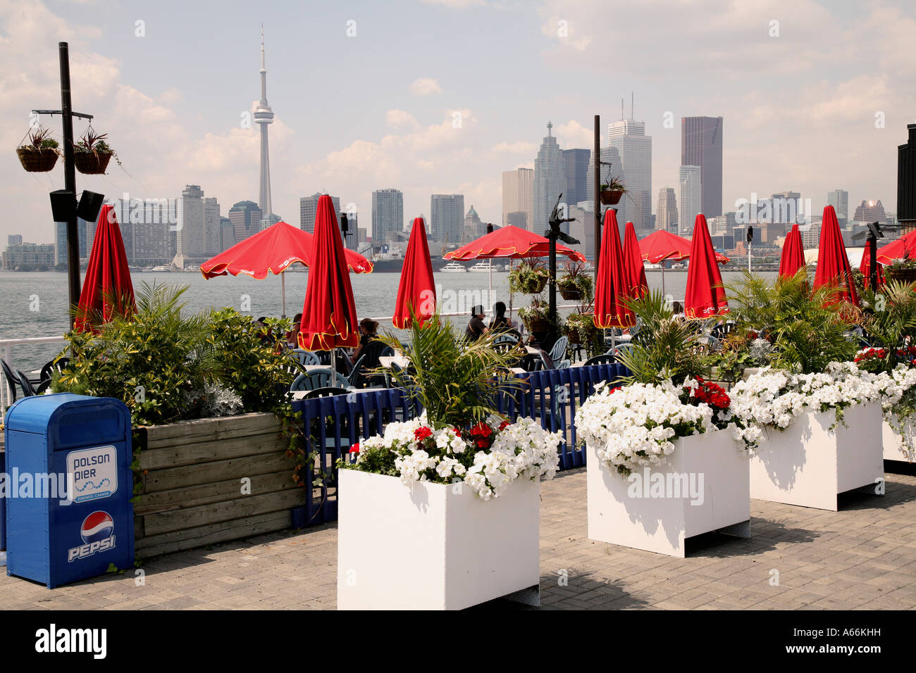 Outdoor Restaurant at Skyline of Toronto Ontario Canada Lake Ontario ...