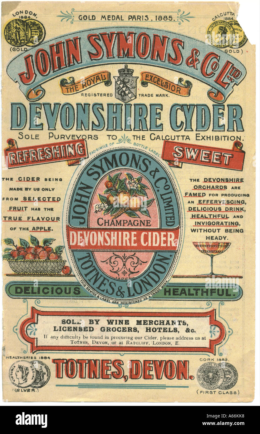 Advertising price list for John Symons & Co. Cyder circa 1886 Stock ...
