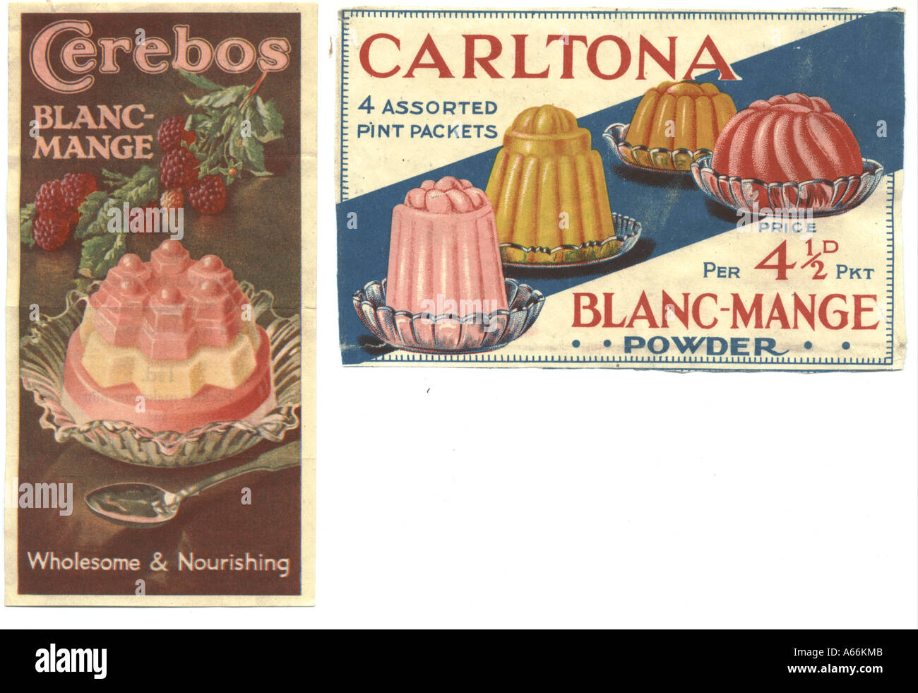 Packet labels for Cerebos Blanc-mange and Carltona Blanc-mange circa ...