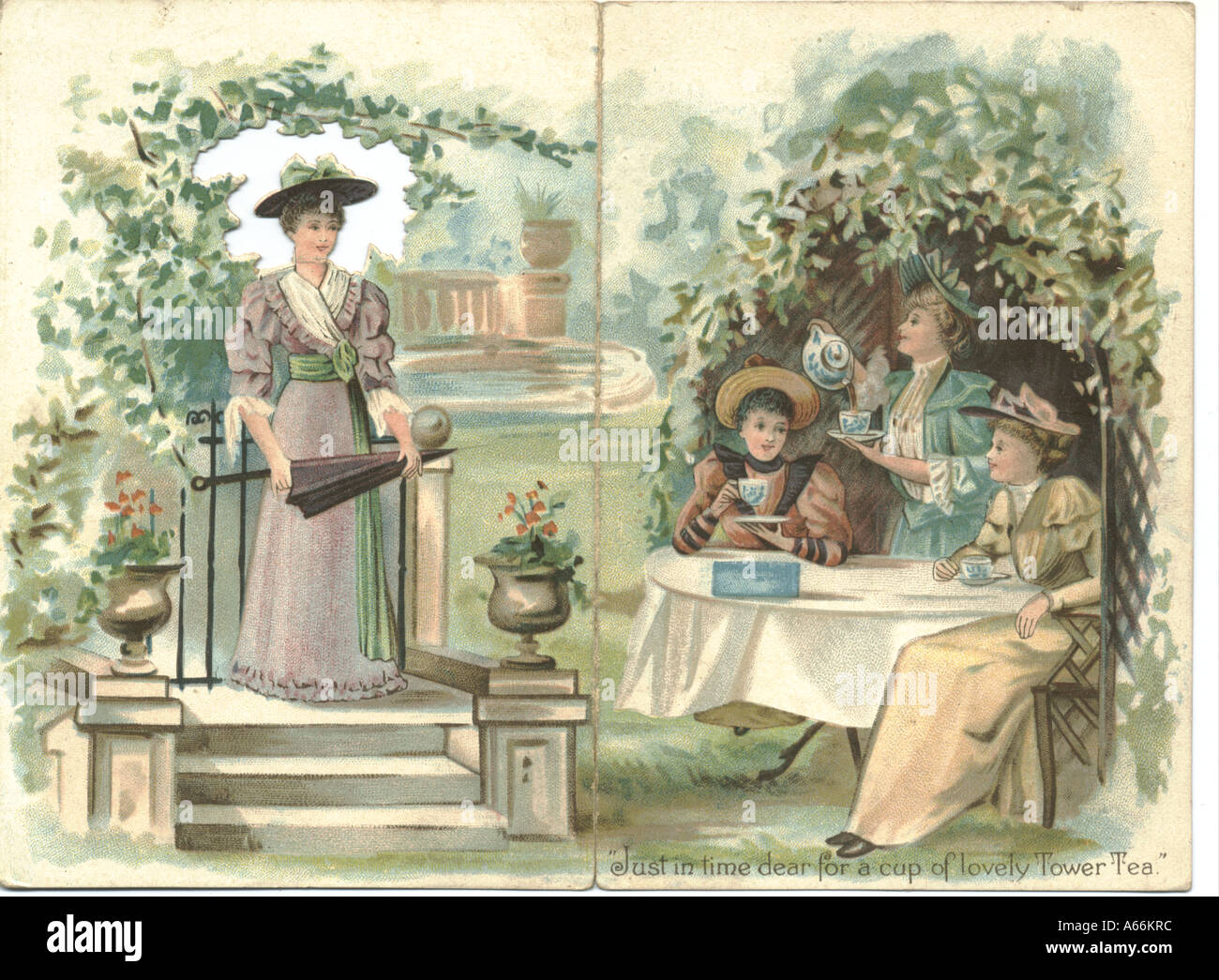 Folding advertisement for Tower tea circa 1890 showing hostess inviting ...