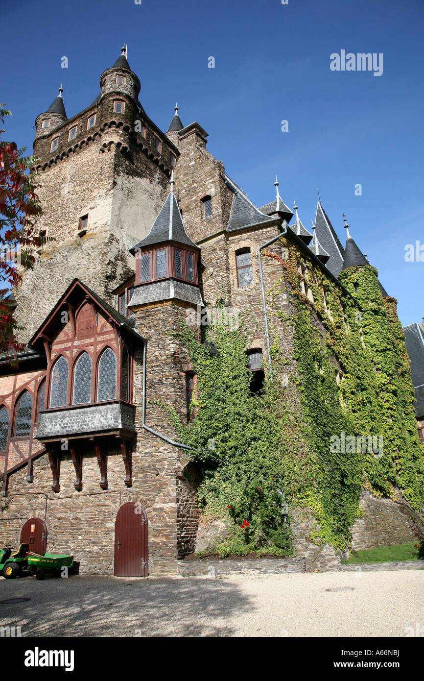 The Castle Burg Reichsburg in the town of Cochem in the Mosel Valley ...
