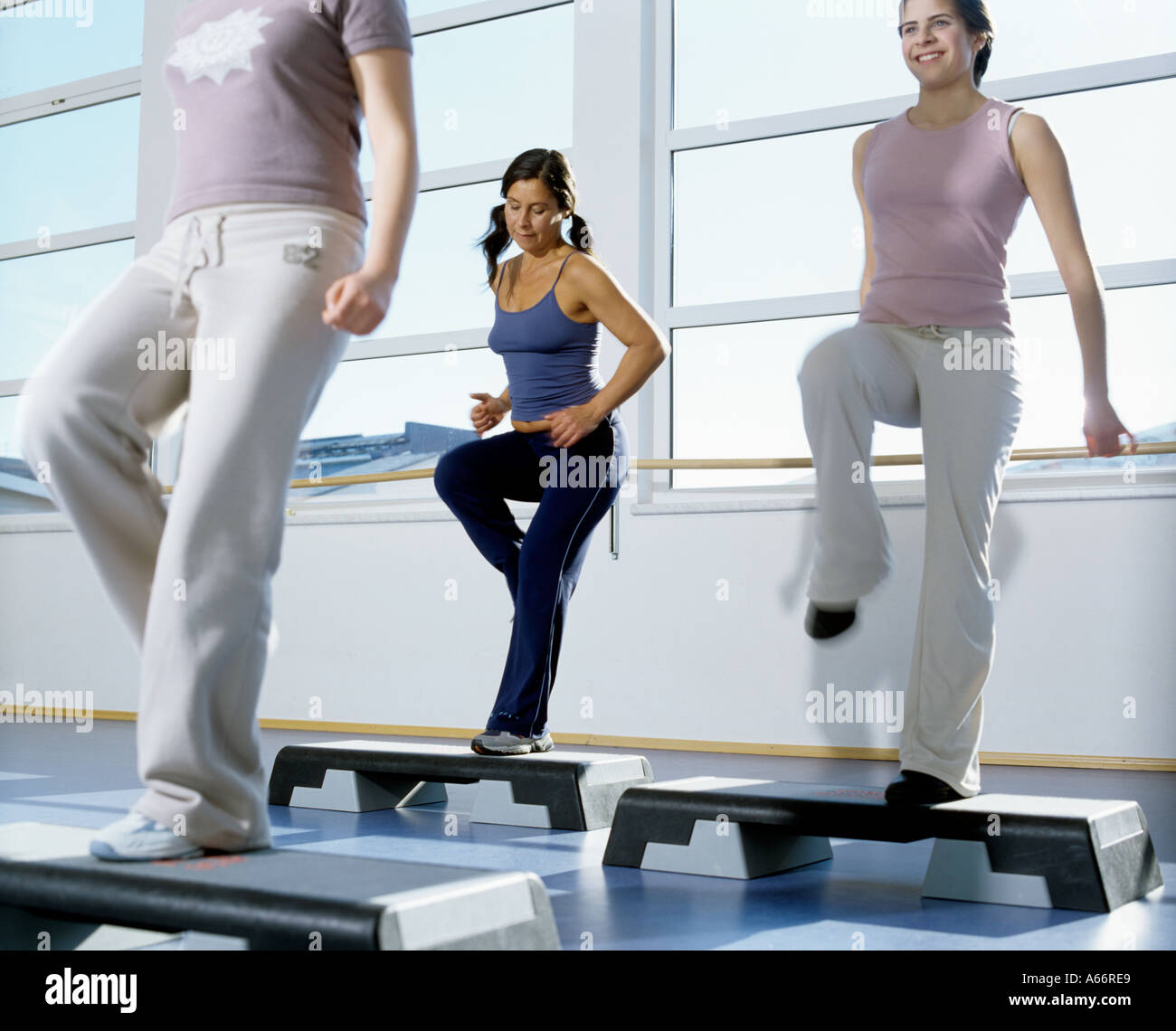 group of women doing aerobic step exercises in gym Stock Photo - Alamy