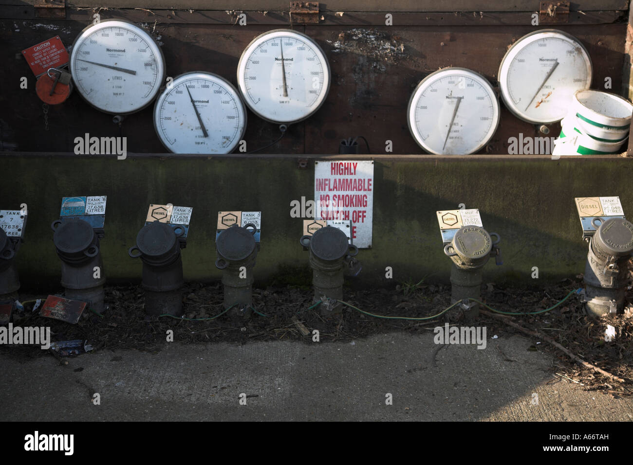 Gauges showing level of fuel in petrol tanks at garage Stock Photo - Alamy