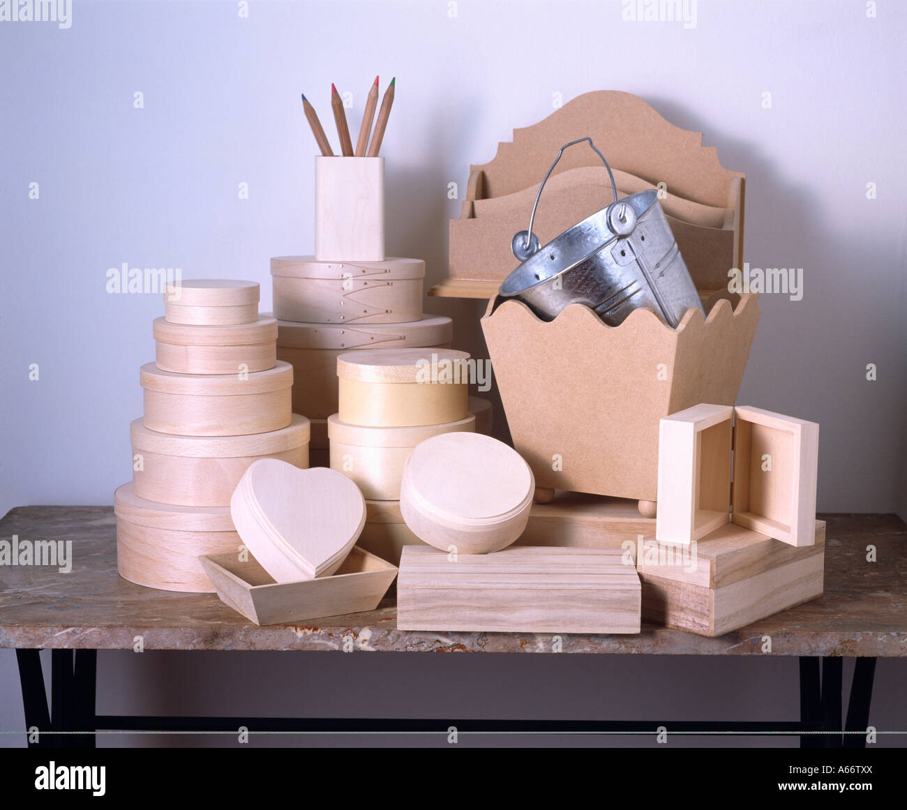 Collection of small plywood boxes Stock Photo - Alamy