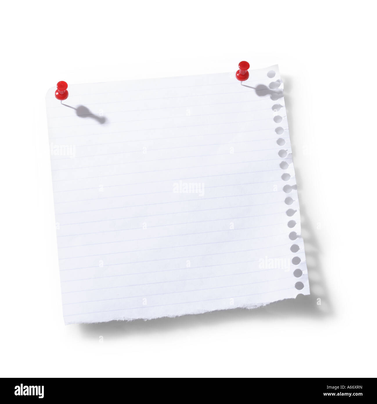 Scrap paper with tacks cut out on white background Stock Photo - Alamy