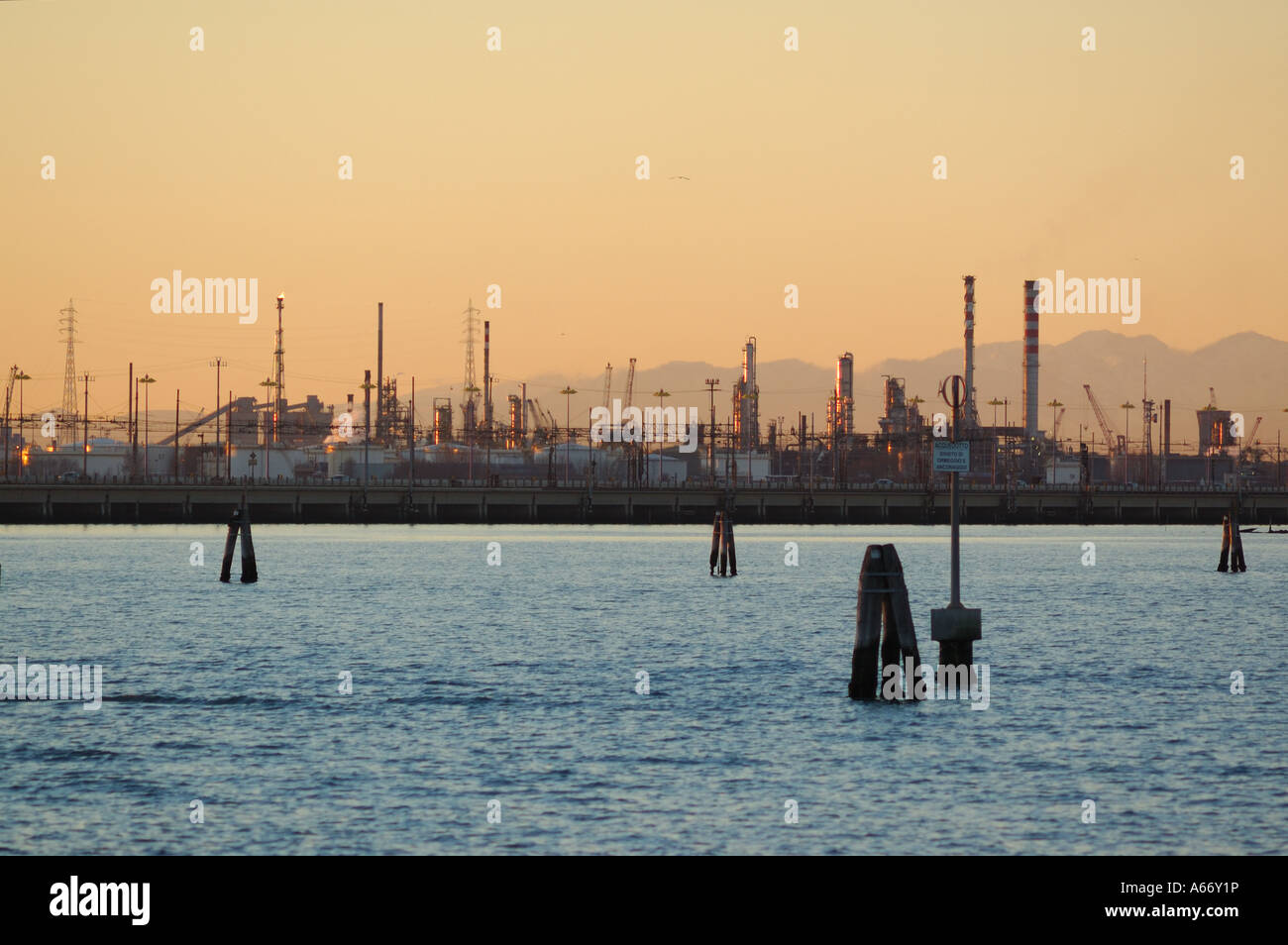 Marghera the industrial estate of Venice Italy at sunset Stock Photo ...
