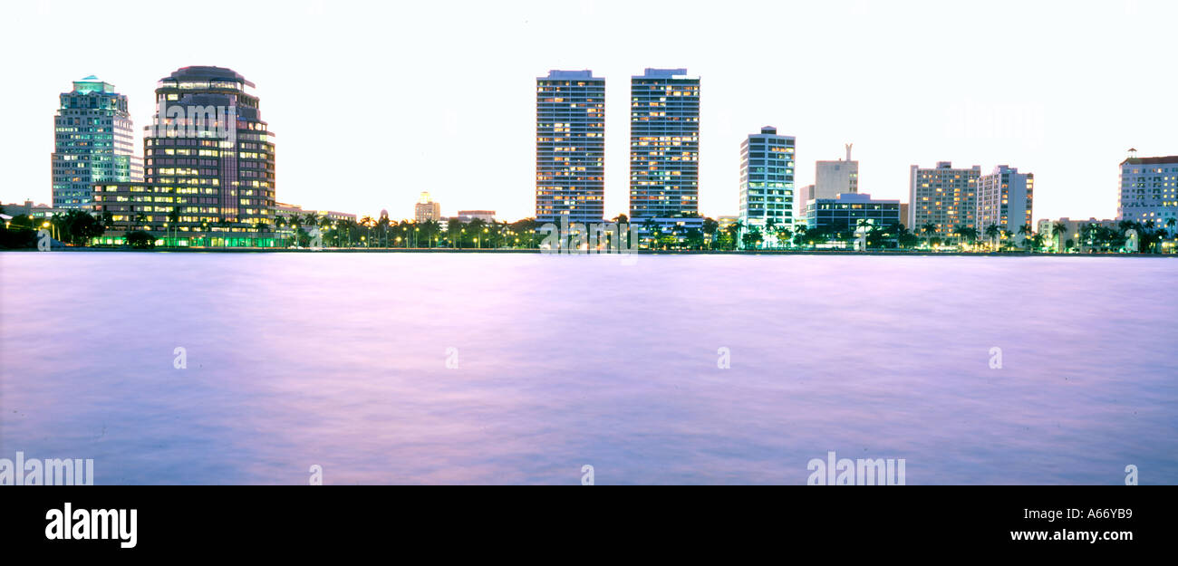 West Palm Beach Florida Skyline seen over Intracoastal waterway city ...
