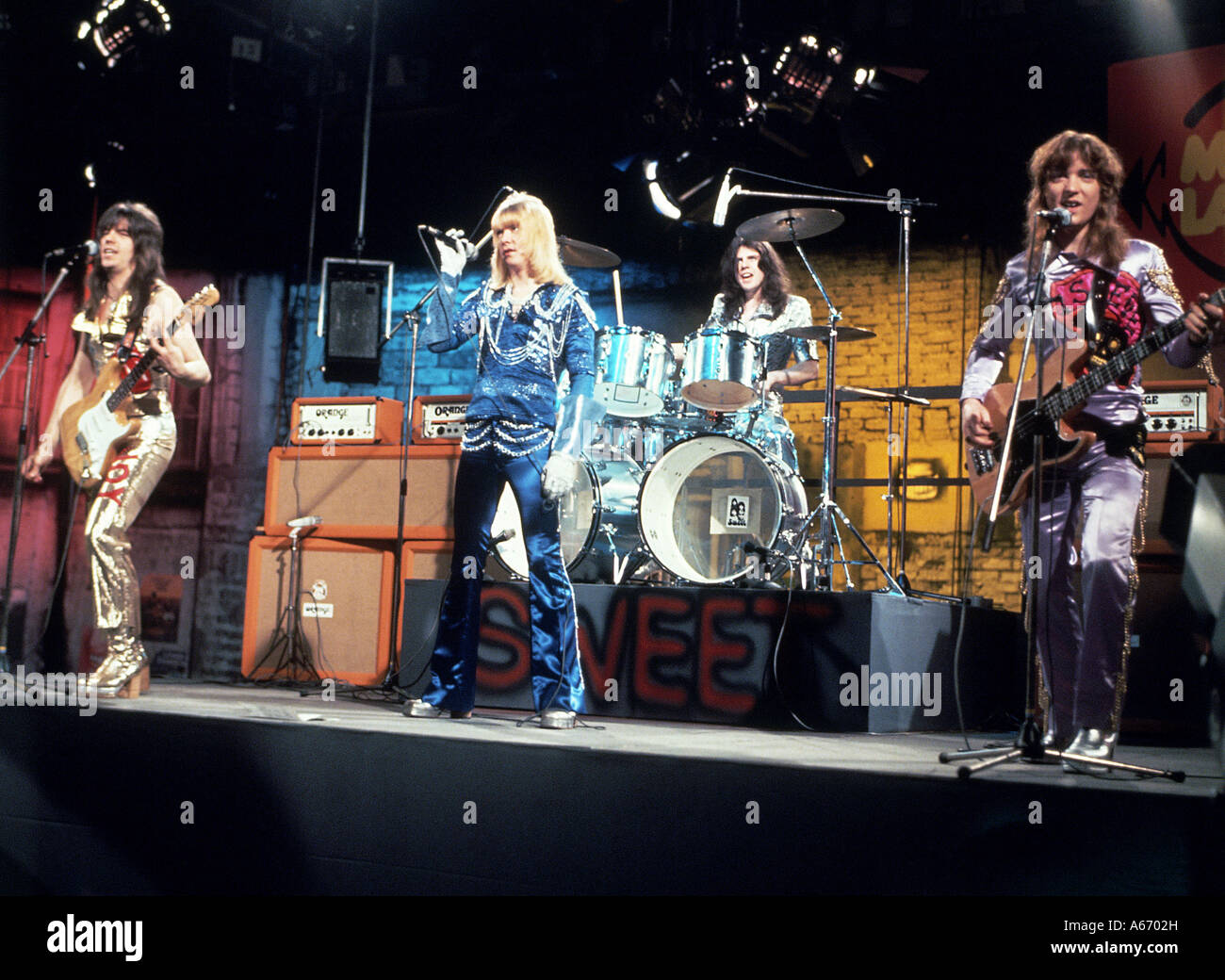 THE SWEET - UK group in 1973 with Brian Connelly in blue Stock Photo ...