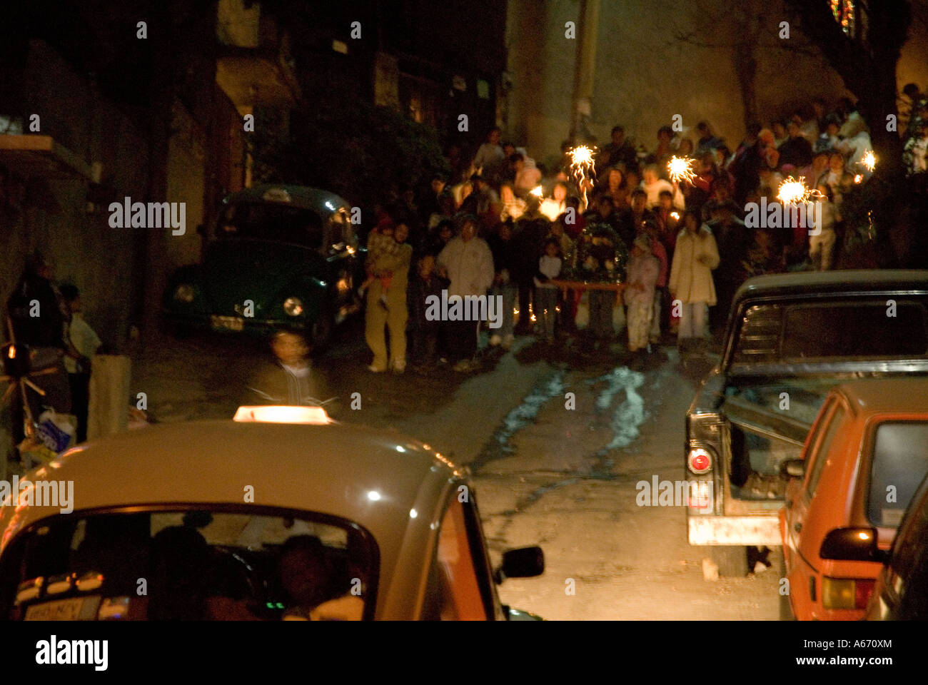 Nativity scene at christmas posada in the street - mexico city Stock ...