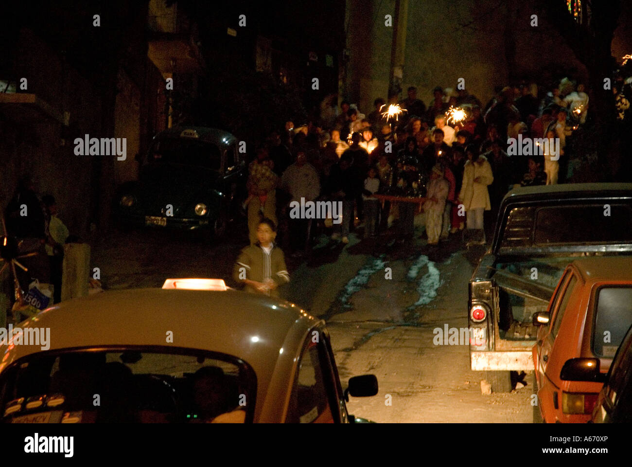 Nativity scene at christmas posada in the street - mexico city Stock ...