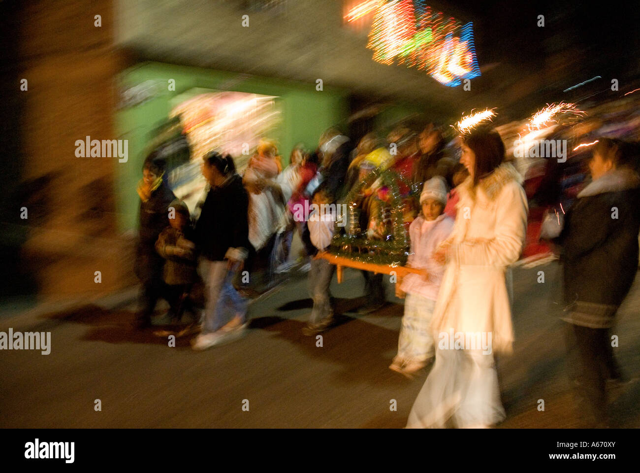Nativity scene at christmas posada in the street - mexico city Stock ...