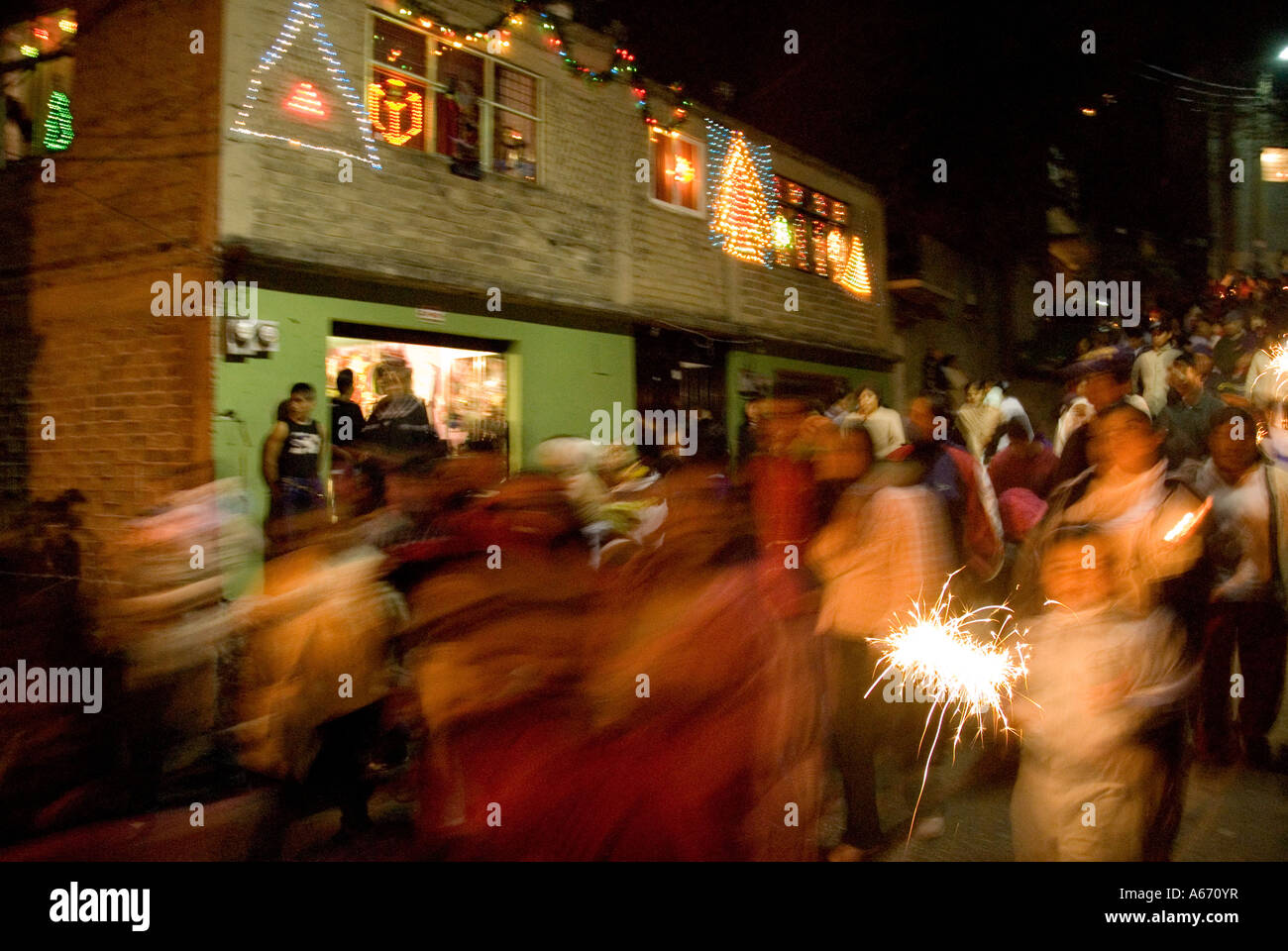 Nativity scene at christmas posada in the street - mexico city Stock ...