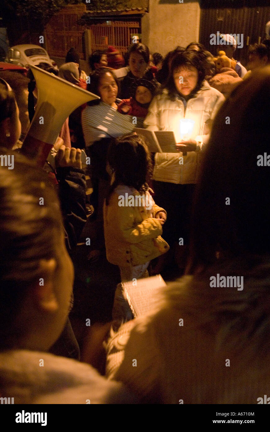 Nativity scene at christmas posada in the street - mexico city Stock ...