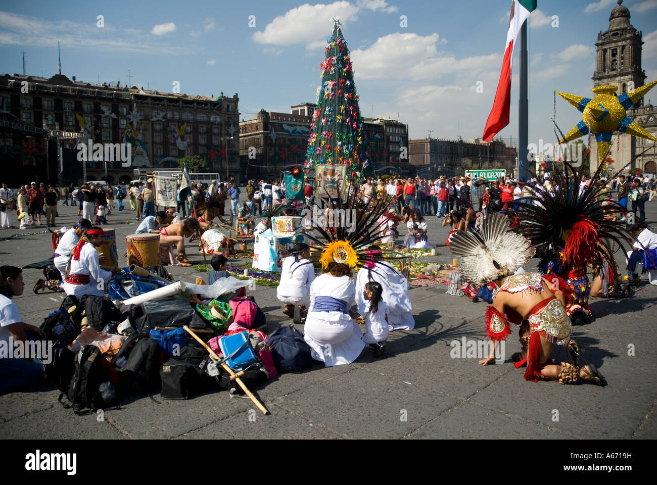 indigenous ritual in the square - plaza, de, la, costitucion - mexico ...