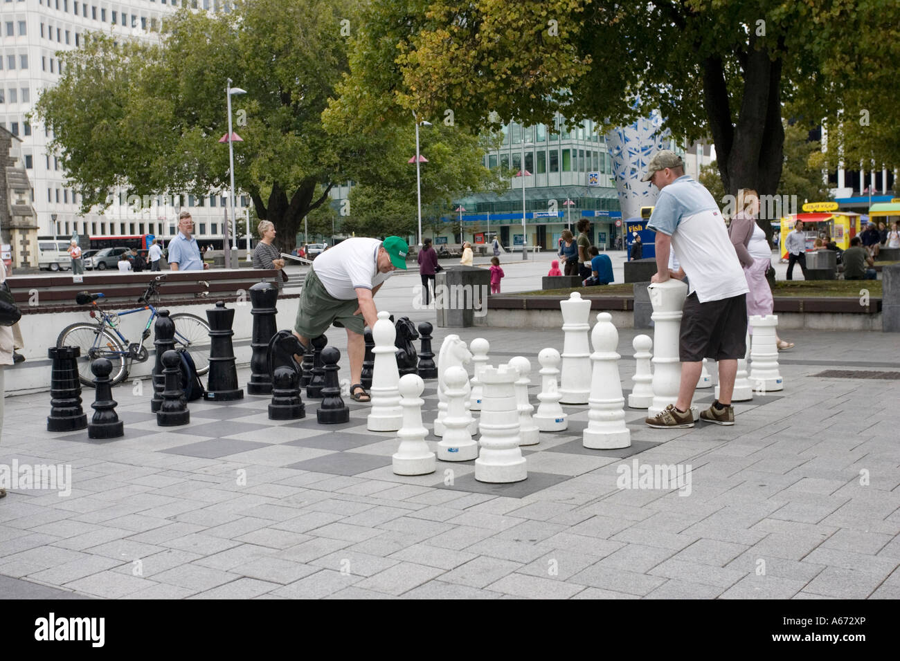 Playing giant chess cathedral square Christchurch South Island New ...