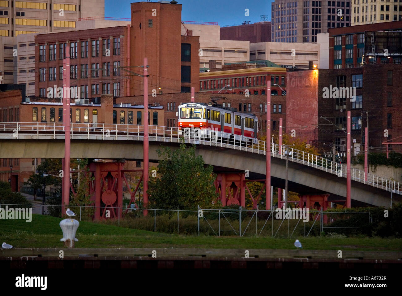 Cleveland Rapid Transit train nearing the top of an upgrade Stock Photo ...