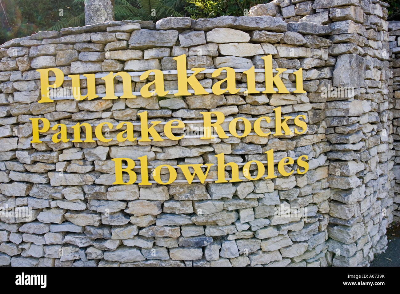 Sign marking entrance to Punakaiki Pancake Rocks South Island New ...