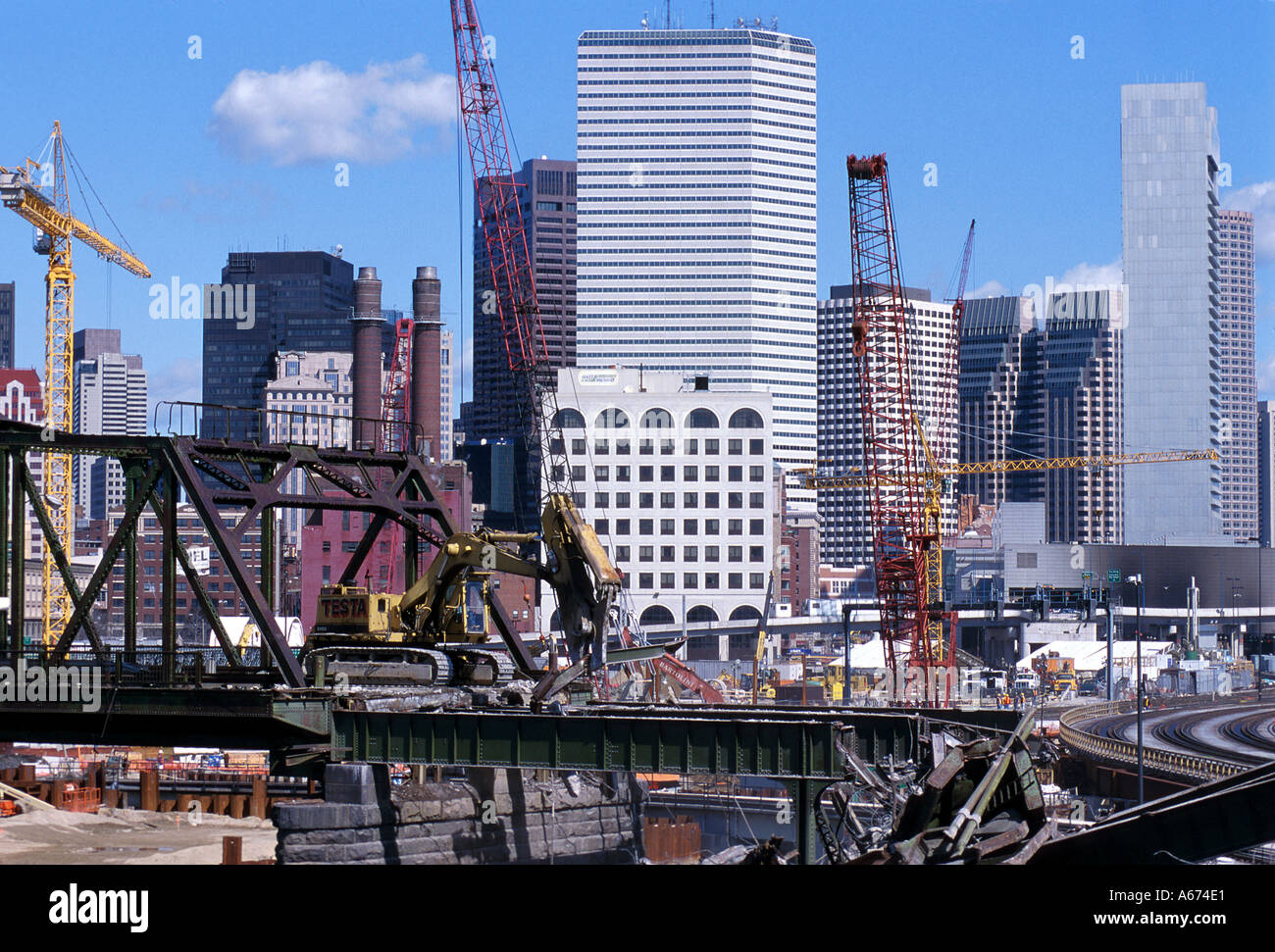 Construction cranes and the Boston skyline Stock Photo - Alamy