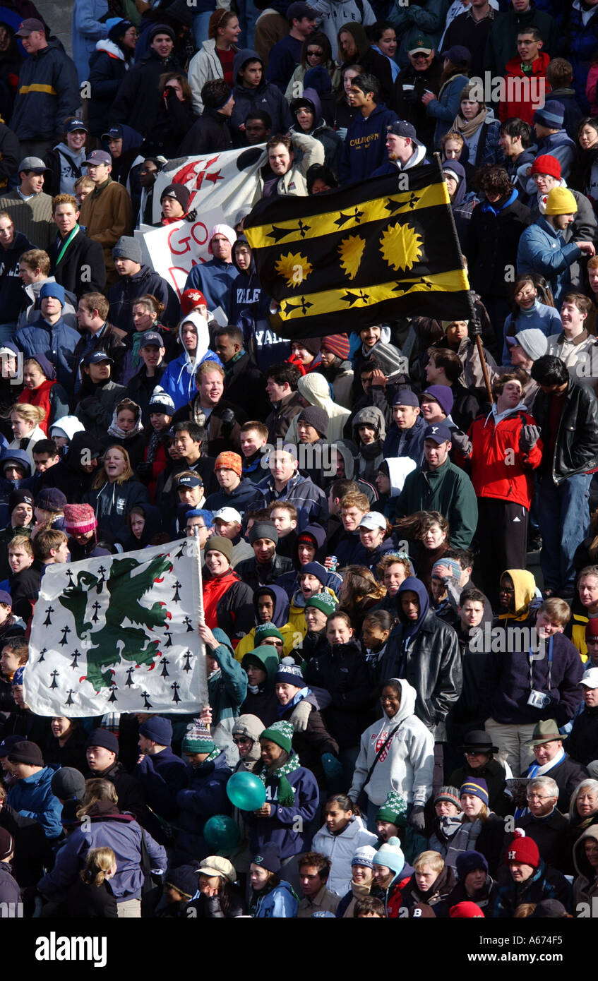 Yale fans wave fraternity flags during the traditional Harvard Yale ...