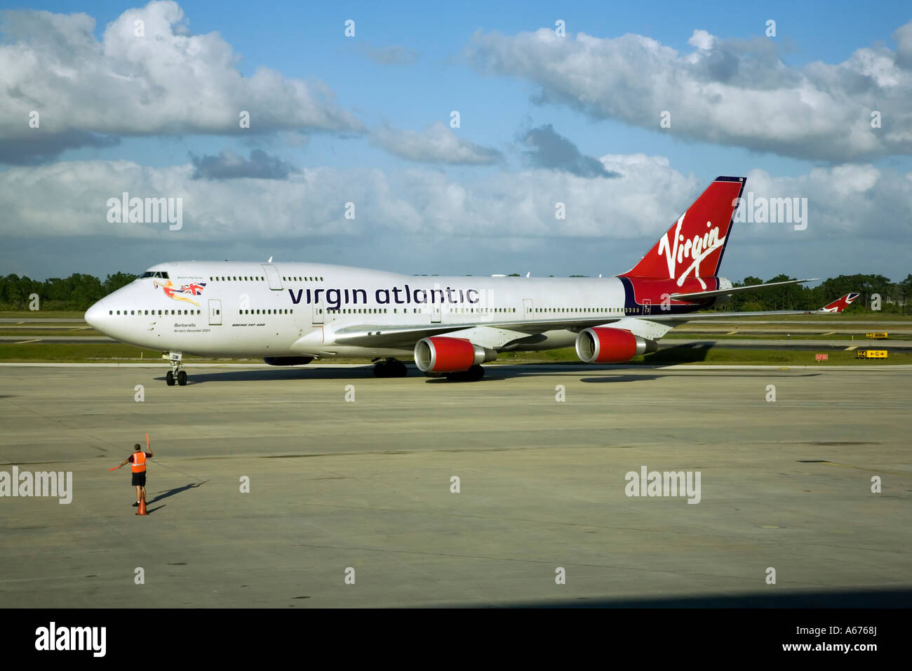 Boeing B747 series 400 aircraft of Virgin Atlantic coming on to stand ...