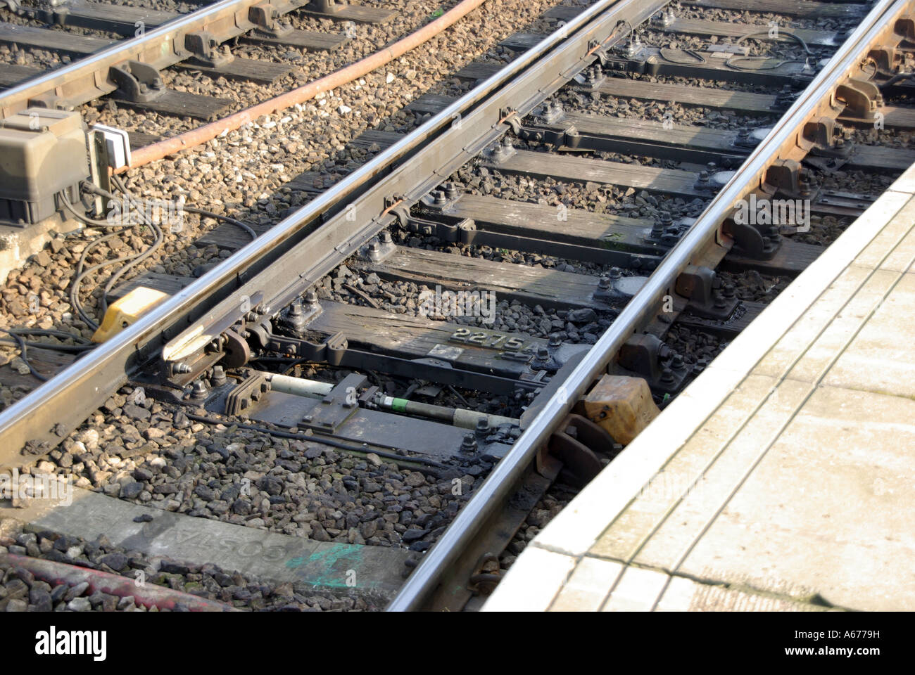 A set of railway line points including tie bar rods Stock Photo - Alamy