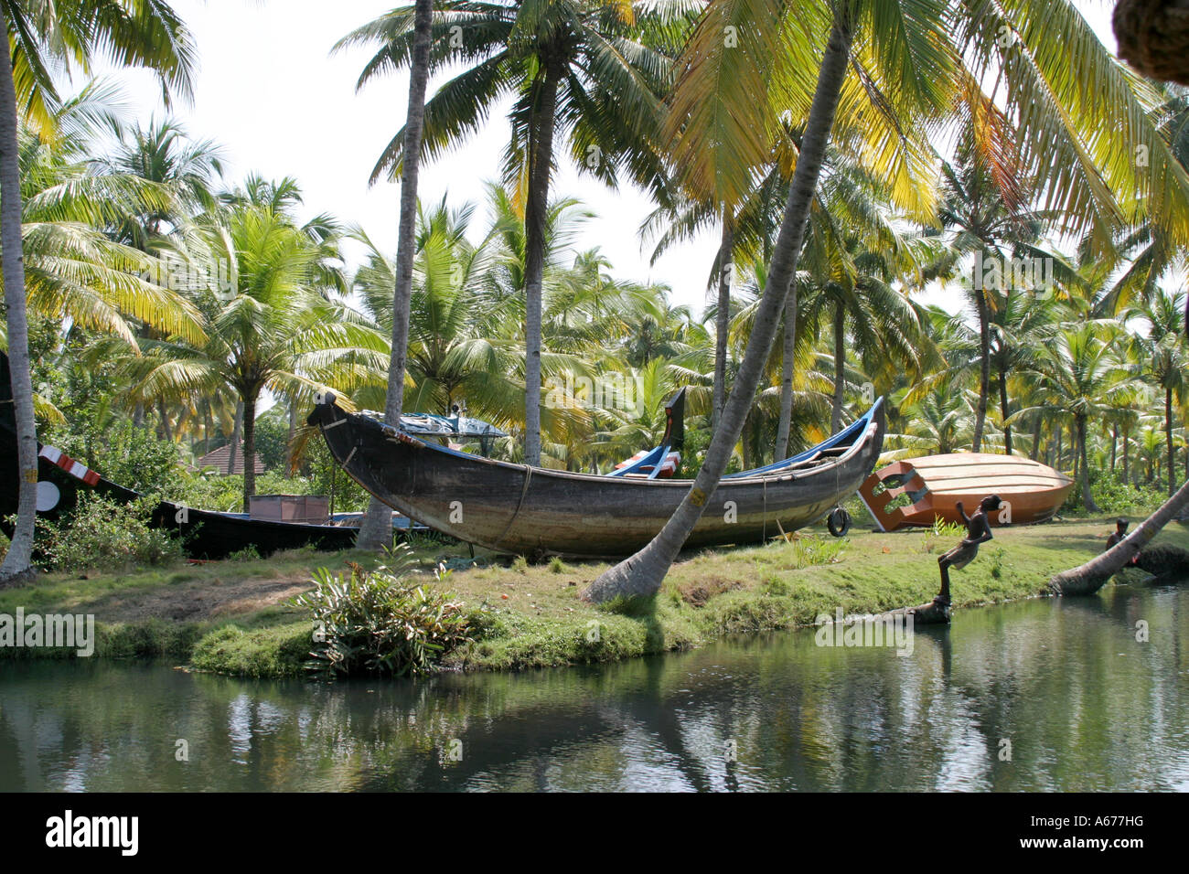 Boat yard in the backwaters of Kerala .Southern India Stock Photo - Alamy