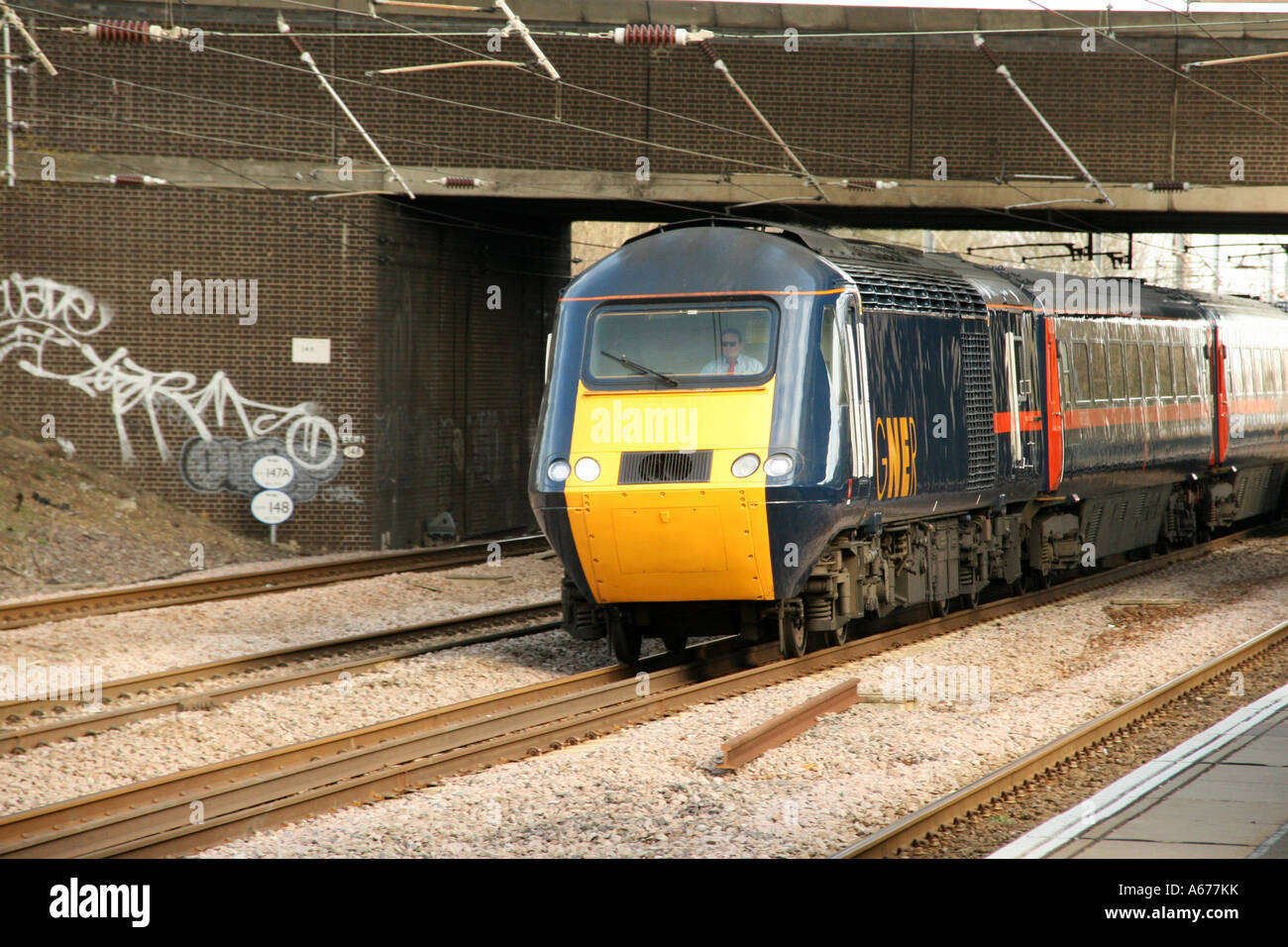 GNER High Speed Train passes through Huntingdon Station Stock Photo - Alamy