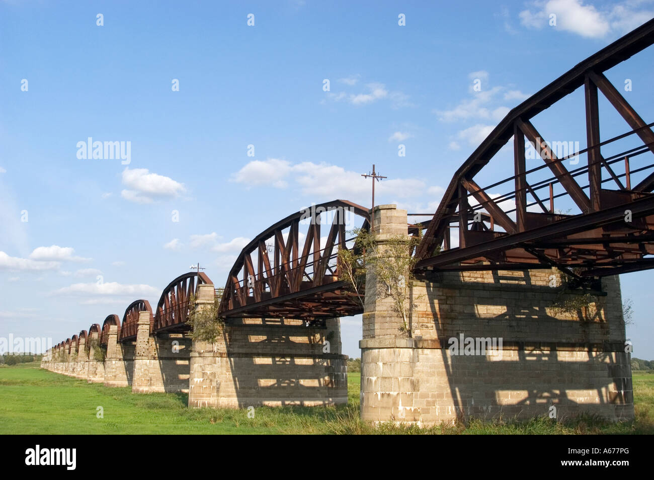 Old train bridge over the river elbe near domitz, germany Stock Photo ...