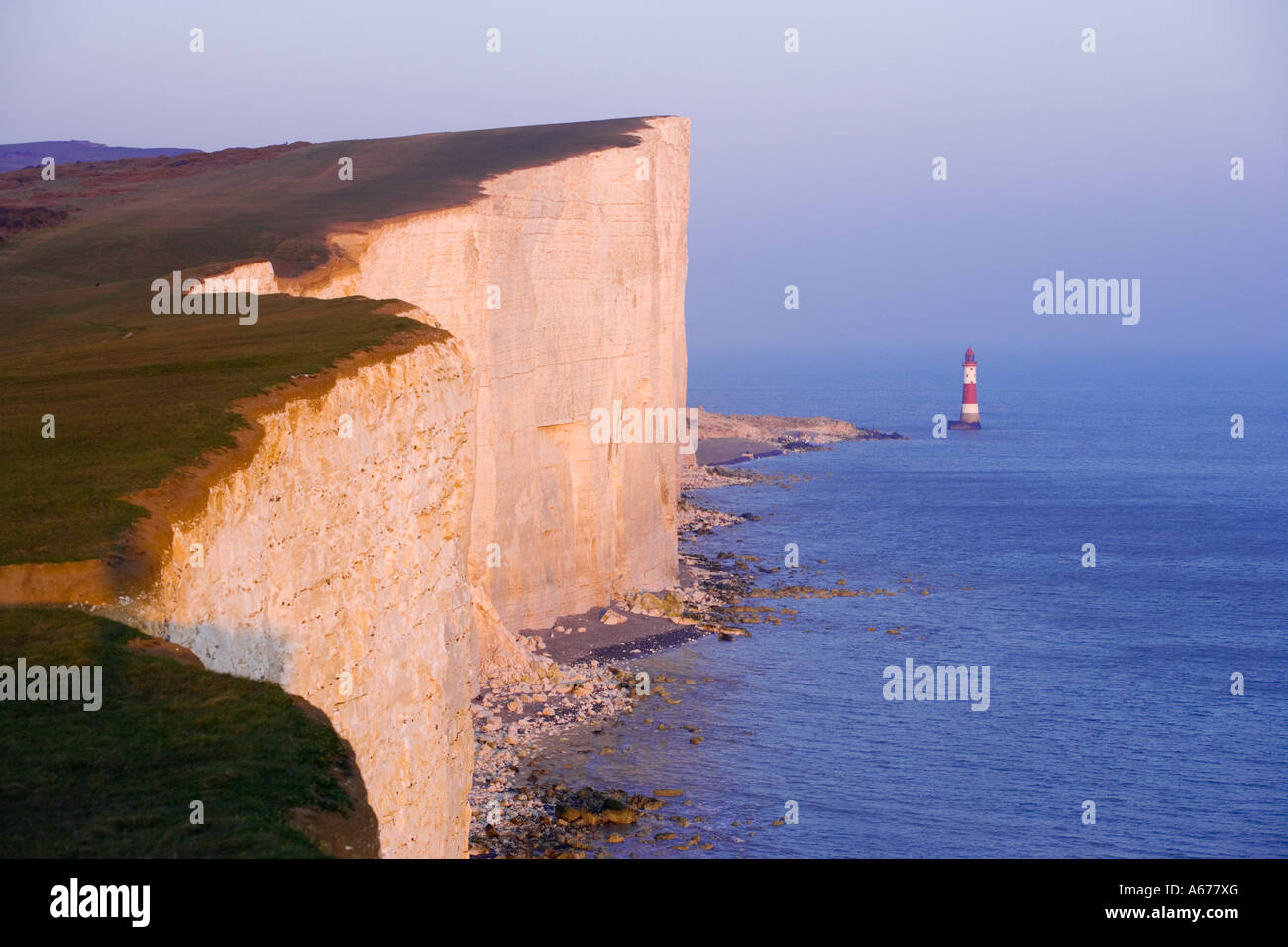 Beachy Head Lighthouse and chalk cliffs, East Sussex, England, UK Stock ...