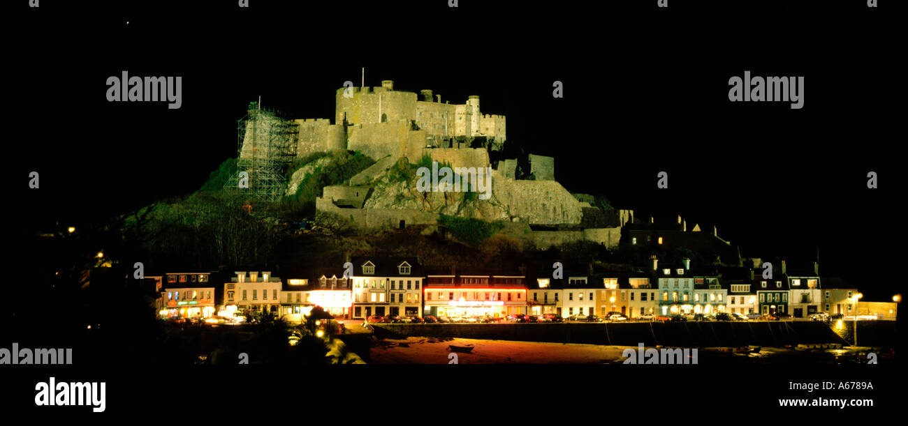 Mont Orgueil Castle Gorey Jersey Channel Islands at night Stock Photo ...