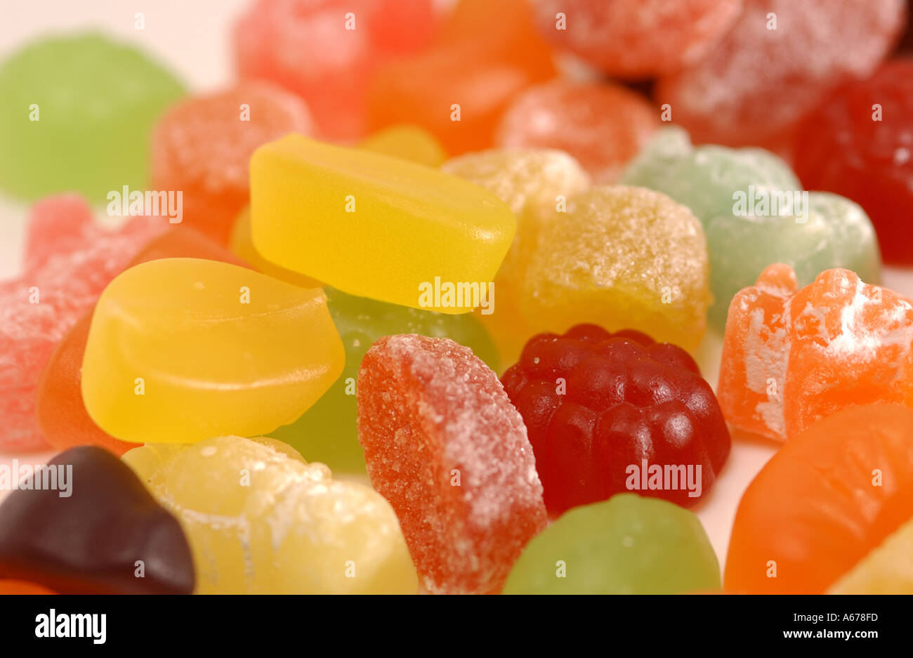 Close up of Sugar Coated Sweets fruit pastilles gums Stock Photo - Alamy
