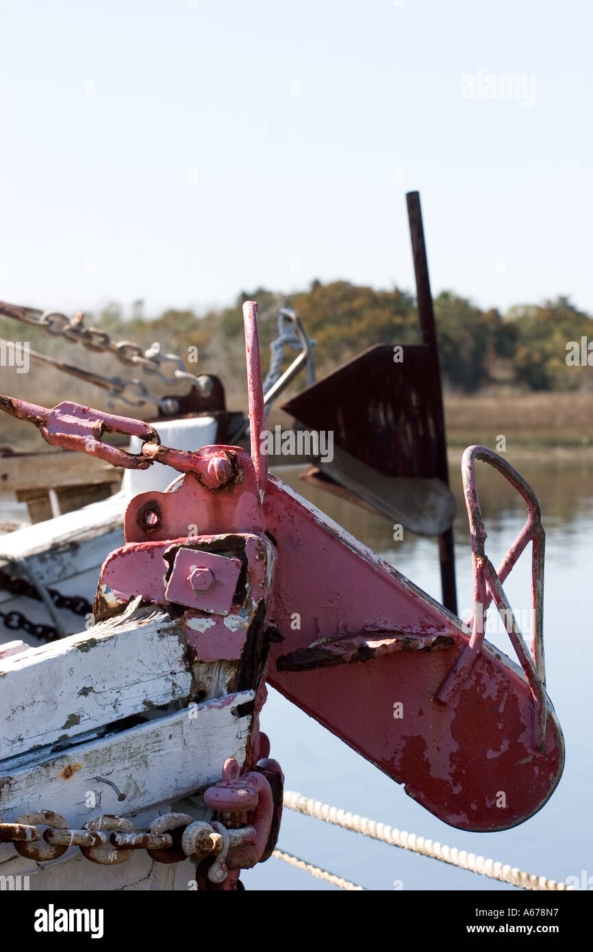 Close up of fishing boat anchor and bow Stock Photo - Alamy