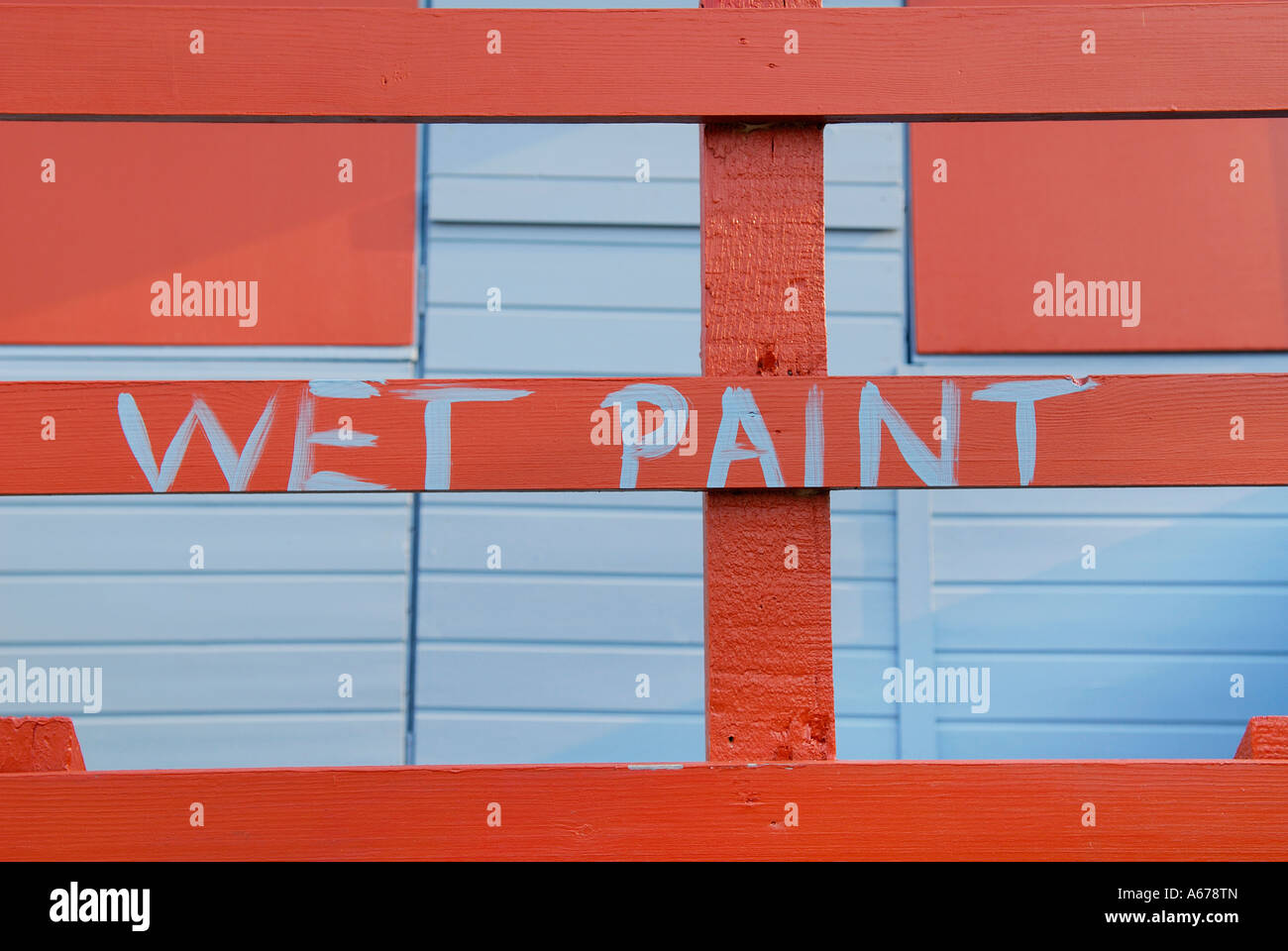 wet paint wording on beach hut, england Stock Photo - Alamy