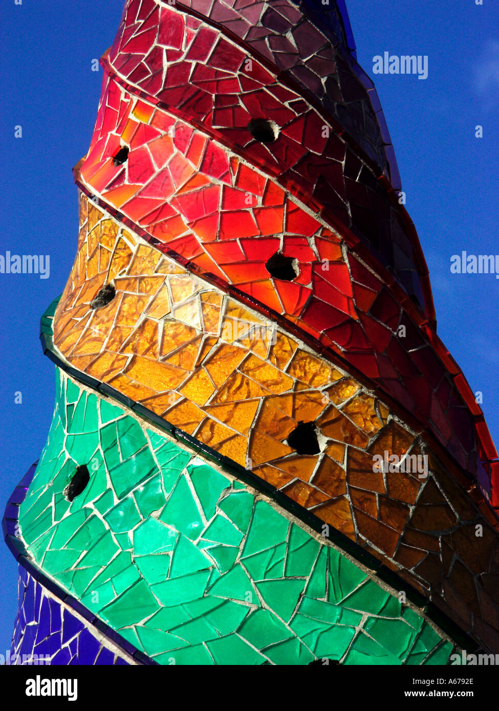 Colourful chimney on the roof of Palau Guell created by Antoni Gaudi ...