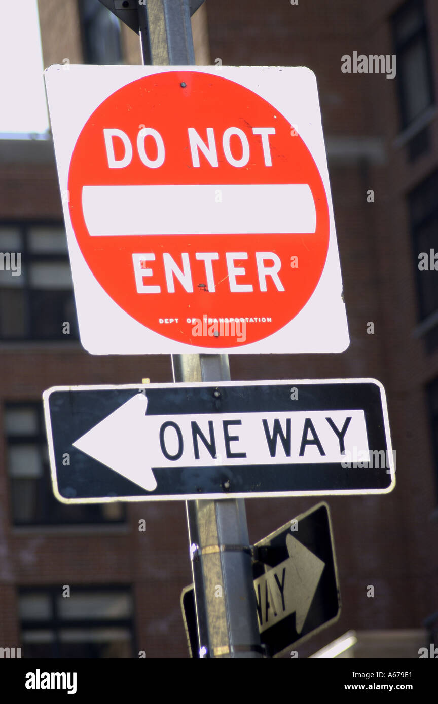 NY sign Do Not Enter One Way Stop signs road street vertical Stock ...
