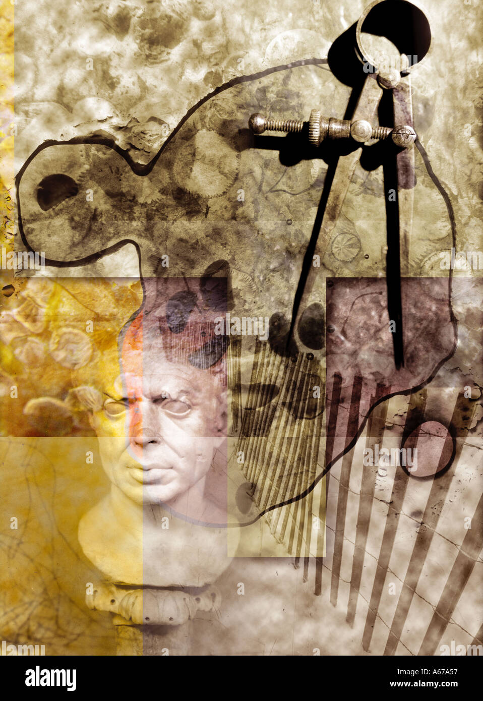 Drafting tool and Roman bust collage Stock Photo - Alamy