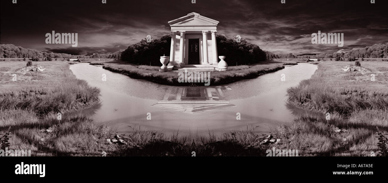 White building with pillars on an island in a river Stock Photo - Alamy