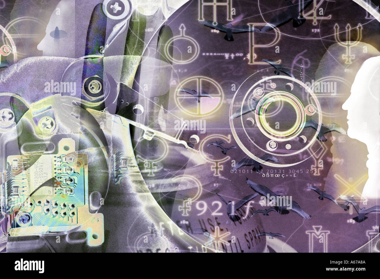 Hard drive collage with digital icons Idea Stock Photo - Alamy