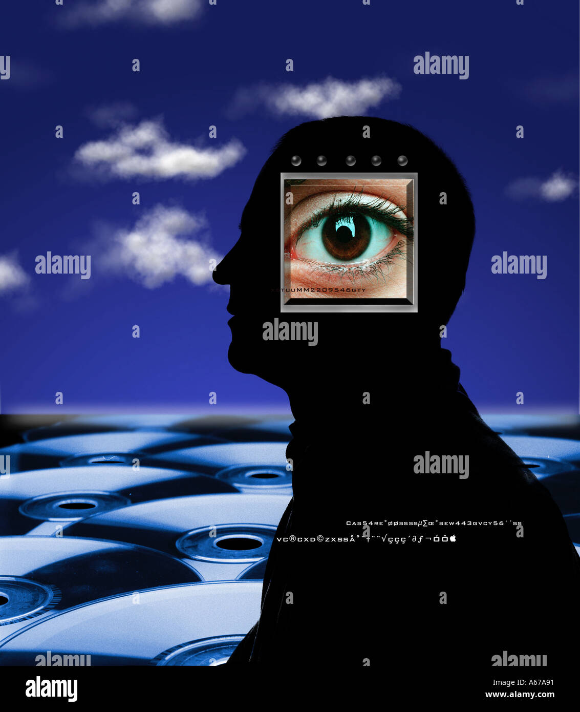 Communication man s face with eye and cloud illustration Stock Photo ...