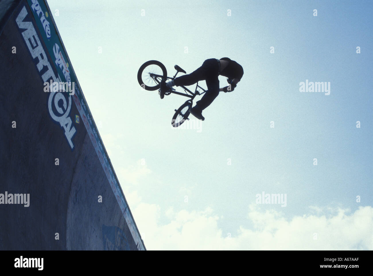BMX rider gets some air on the half pipe at the Sprite Urban Games ...