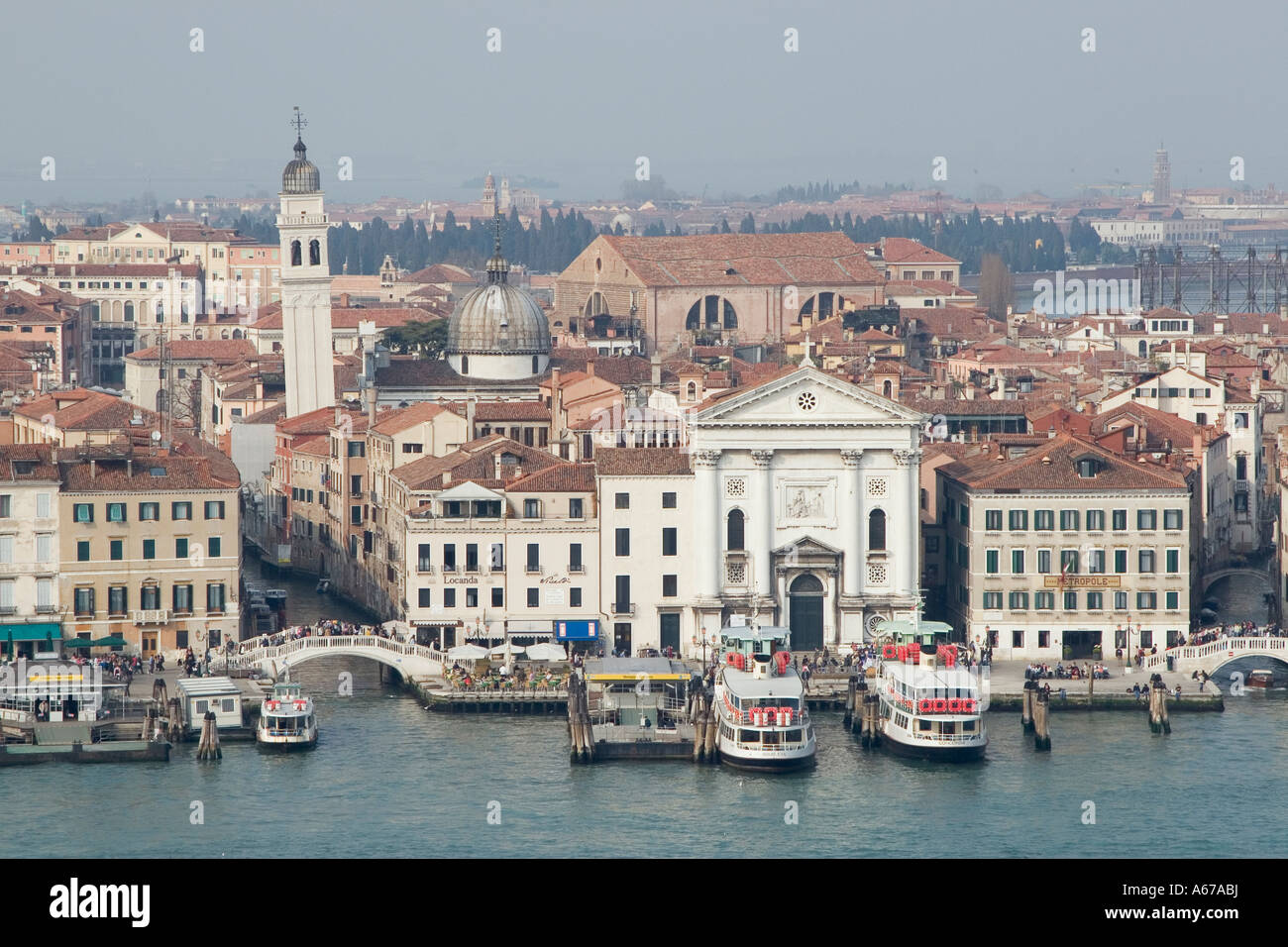 View of Venice from high vantage point including the waterfront ...