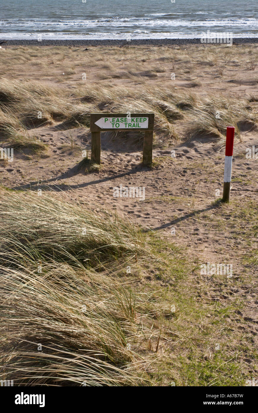 Direction Sign A waymarker sign on a sandy beach indicating the ...