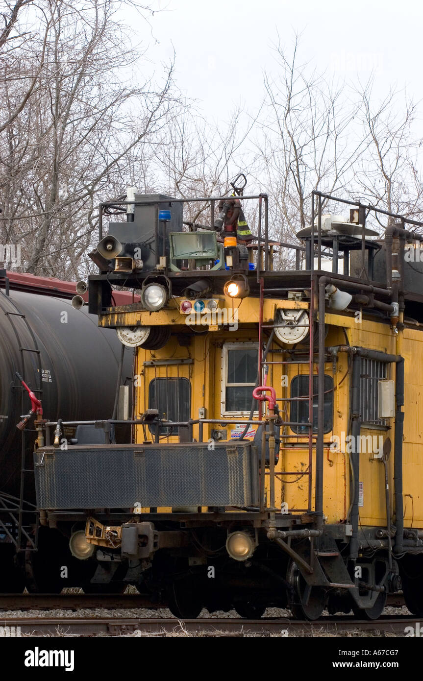 Back of railroad maintenance caboose Stock Photo - Alamy