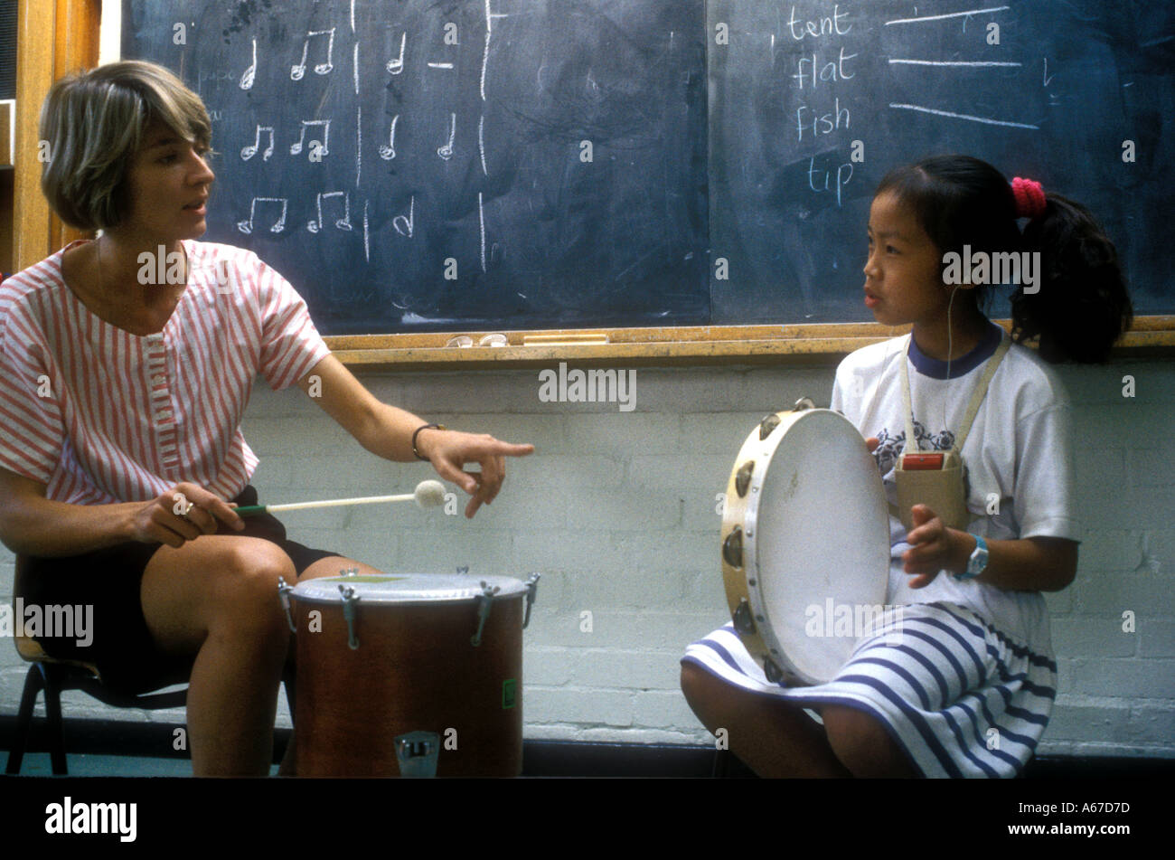 Music class in school for deaf children South London Stock Photo - Alamy